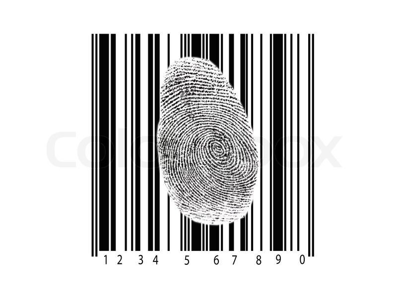 A barcode with a finger print isolated ... | Stock image | Colourbox