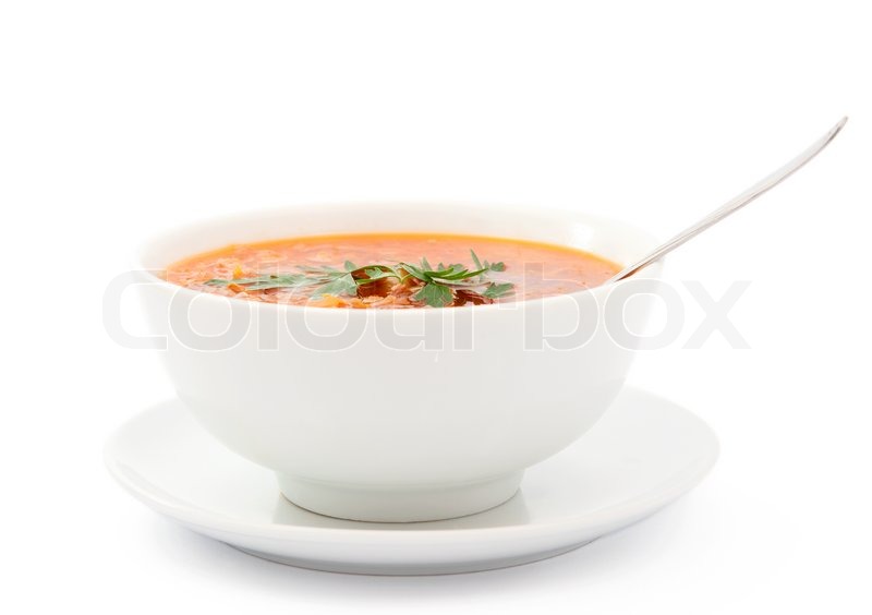Suppe auf den Teller auf einem weißen ... | Stock Bild | Colourbox