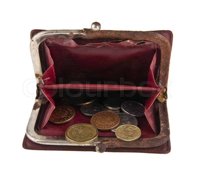 Old purse with a money isolated on a ... | Stock image | Colourbox