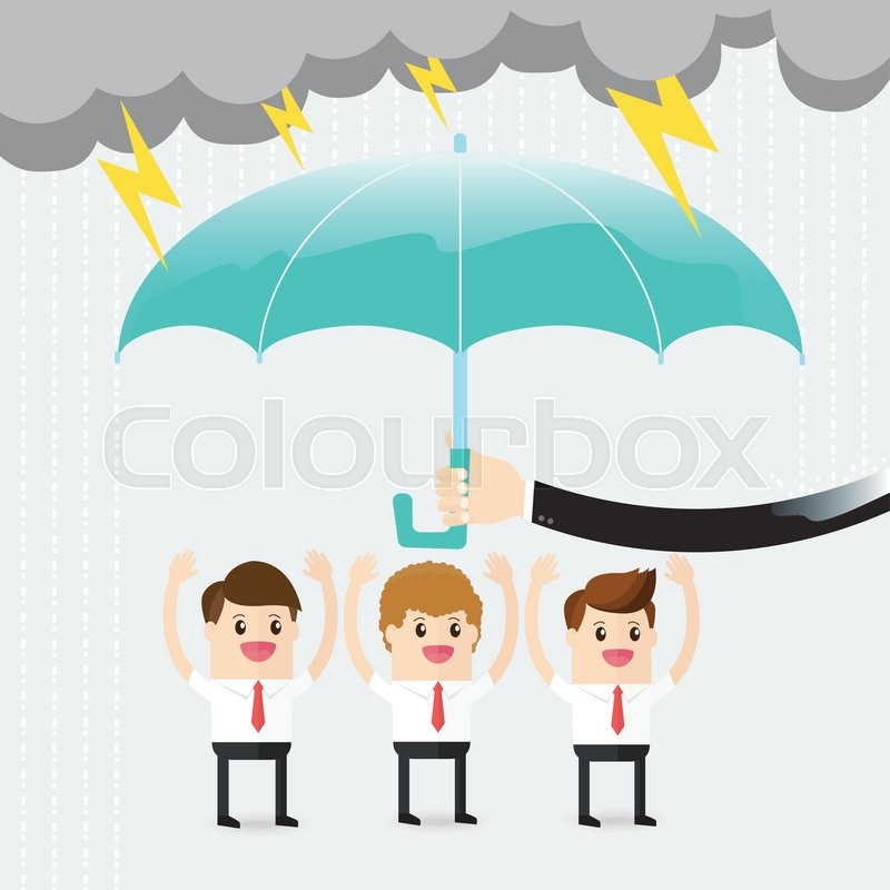 Boss use umbrella protecting employees ... | Stock vector | Colourbox