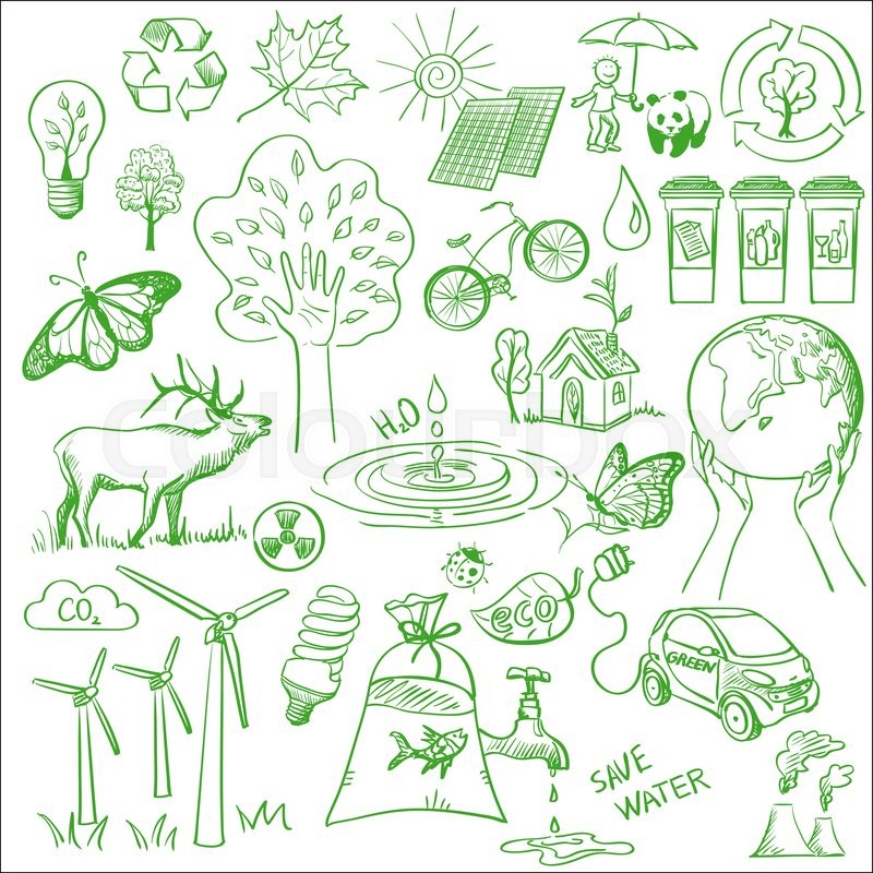 Ecology and recycle doodle icons set. ... | Stock vector | Colourbox
