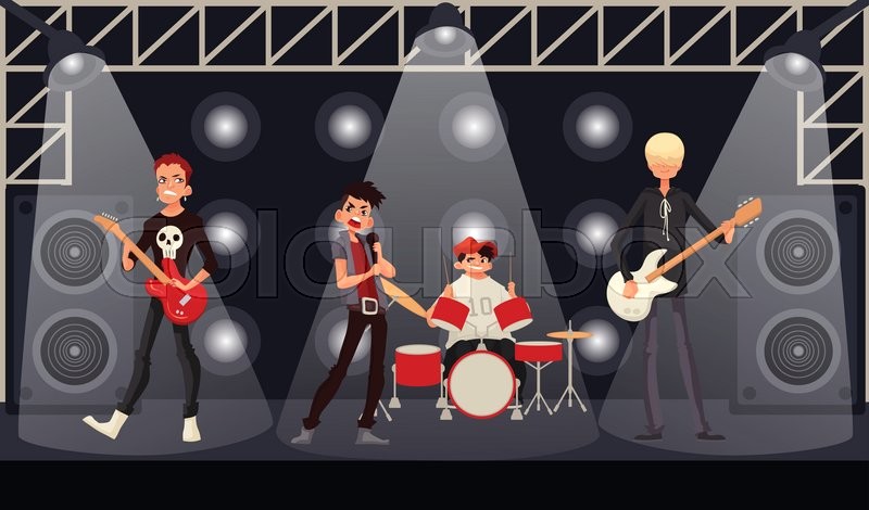 Gitarrenspieler, schlagzeuger, schlagzeugspieler | Vektorgrafik | Colourbox