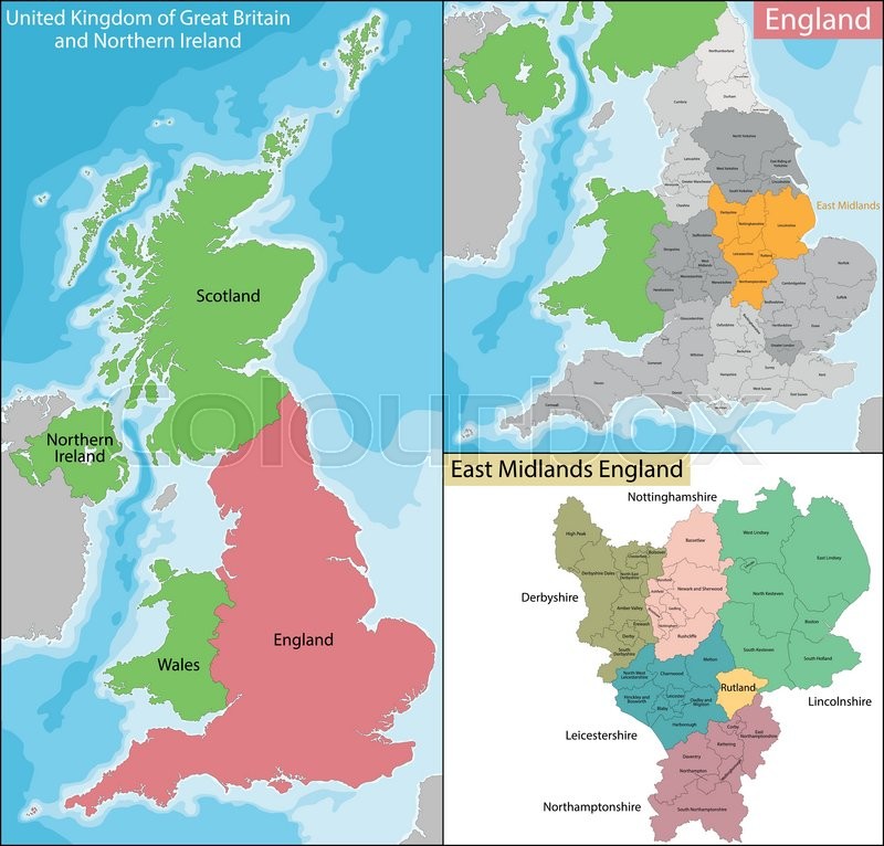 Map of the subdivisions of England ... | Stock vector | Colourbox