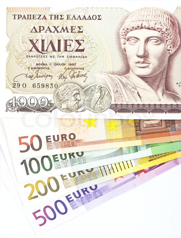 Old greek drachma and euro cash notes. ... | Stock image | Colourbox
