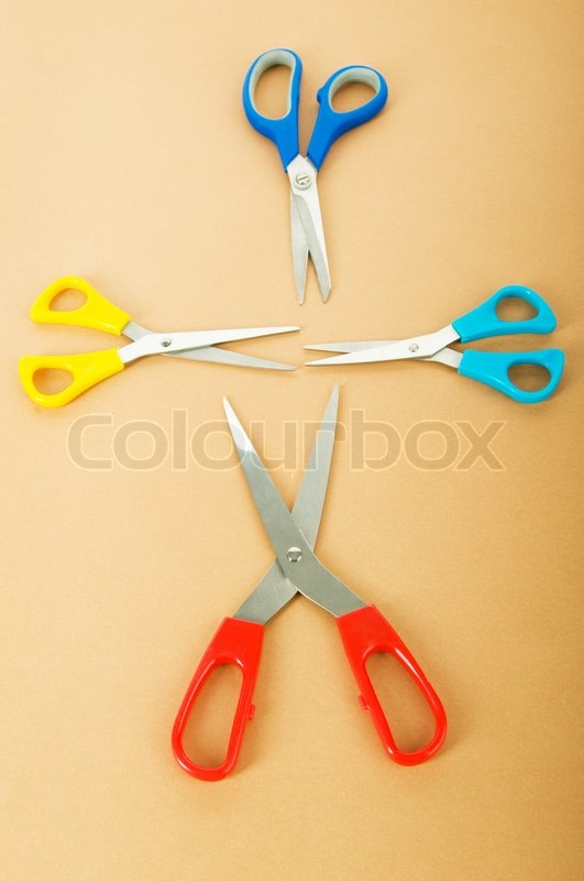 Colorful scissors on the color paper ... | Stock image | Colourbox