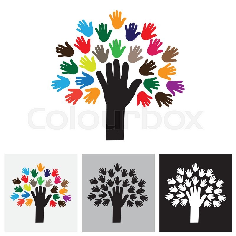 Human hand & tree icon with colorful ... | Stock vector | Colourbox