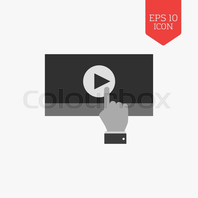 Hand press play video icon. Flat ... | Stock vector | Colourbox