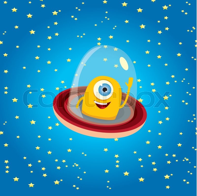 Alien spaceship . ufo. orange alien in ... | Stock vector | Colourbox
