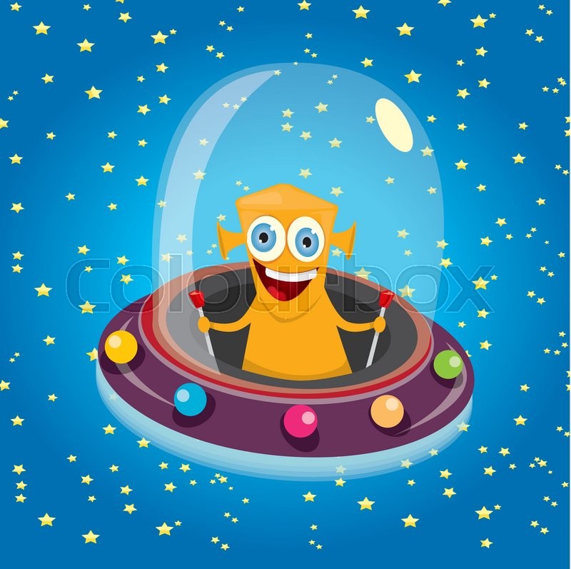 Alien spaceship . ufo. orange alien in ... | Stock vector | Colourbox