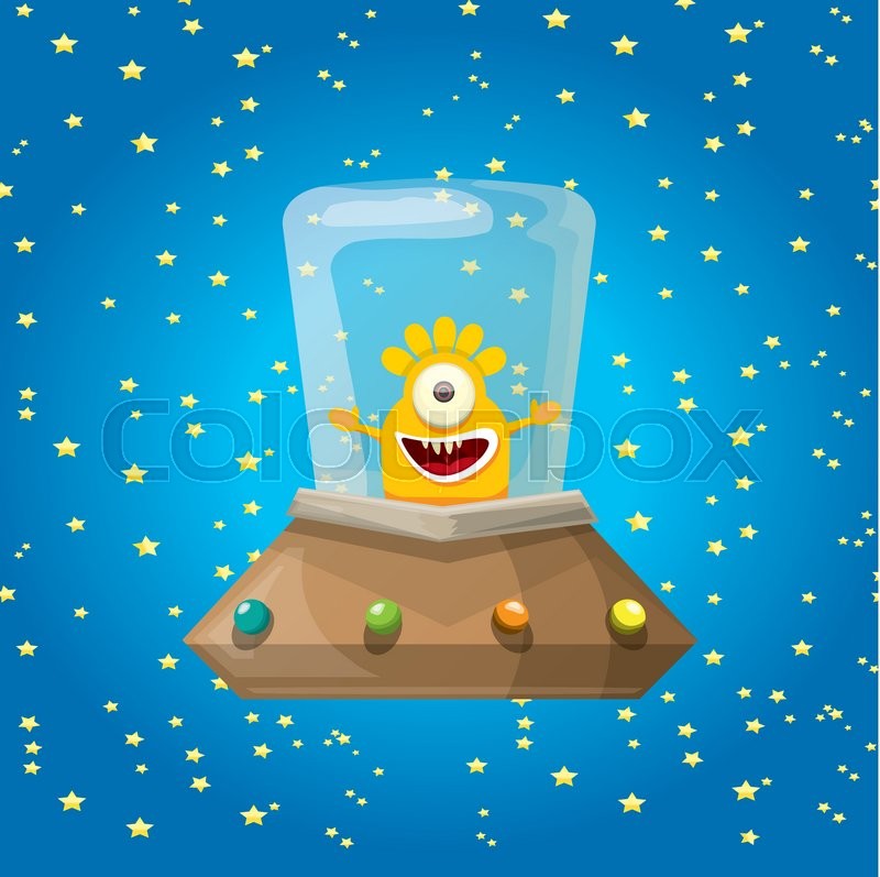 Alien spaceship . ufo. orange alien in ... | Stock vector | Colourbox