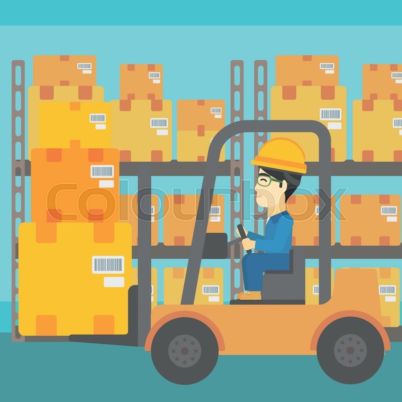 An asian warehouse worker loading ... | Stock vector | Colourbox