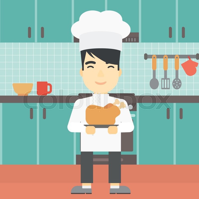 An asian chief cooker holding roasted ... | Stock vector | Colourbox