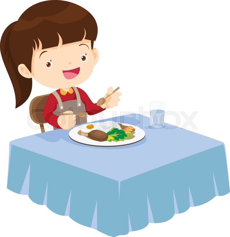 Girl Eating Dinner Clipart
