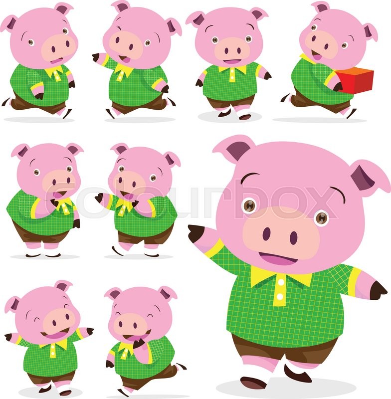 Vector of Cute pig boy various actions ... | Stock vector | Colourbox