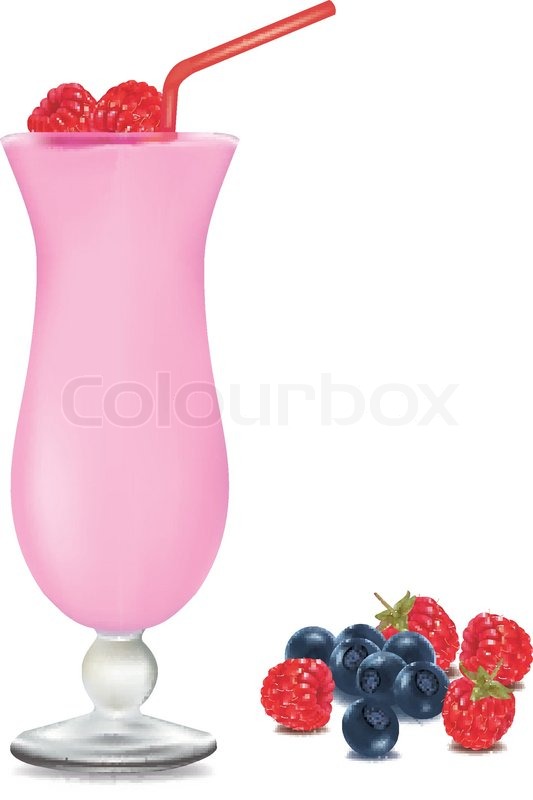 Raspberry milkshake with some berries. ... | Stock vector | Colourbox