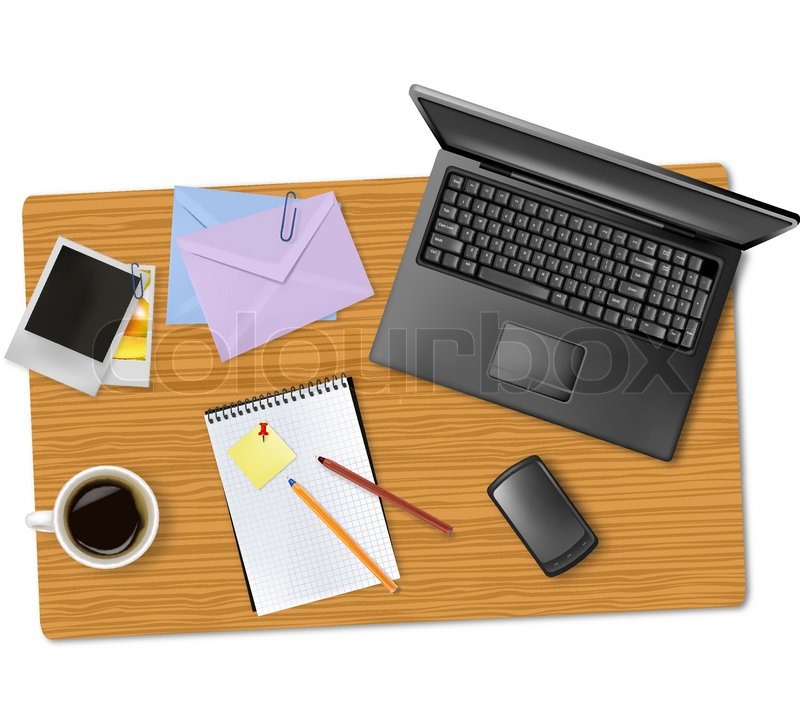 Laptop and office supplies laying on ... | Stock vector | Colourbox