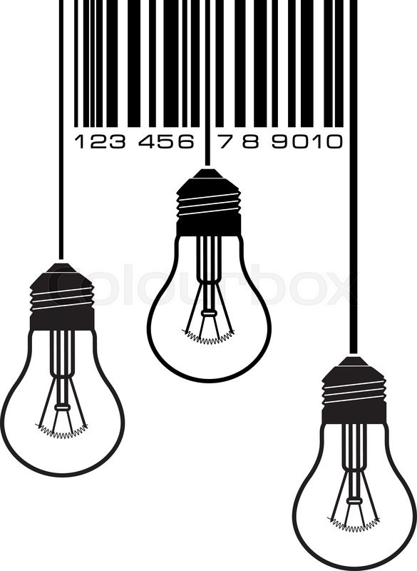 Barcode with three light bulbs, sign ... | Stock vector | Colourbox