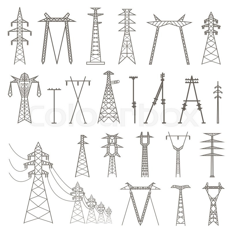 High voltage electric line pylon. Icon ... | Stock Vector | Colourbox