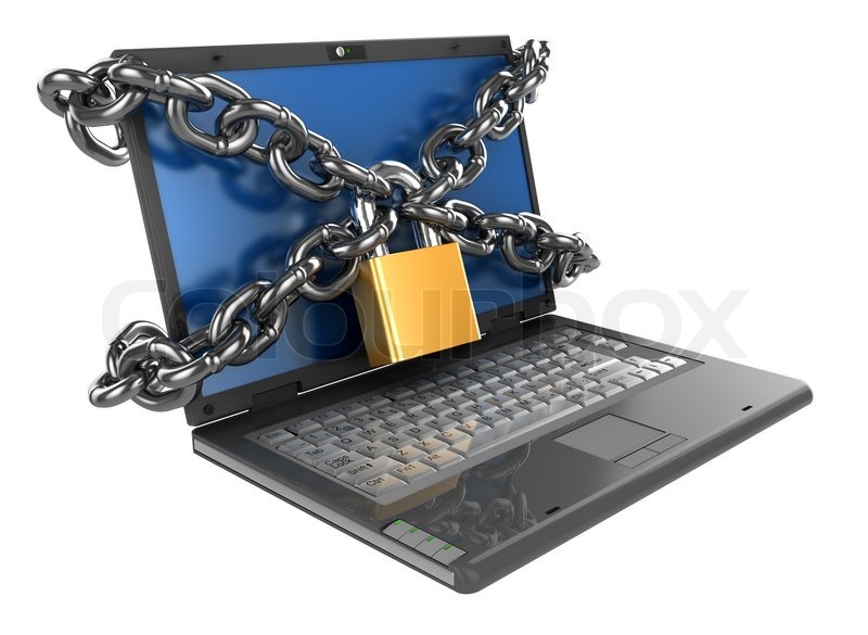 3d illustration of laptop computer locked with chains | Stock Photo ...