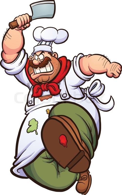 Angry cartoon chef running with a ... | Stock vector | Colourbox