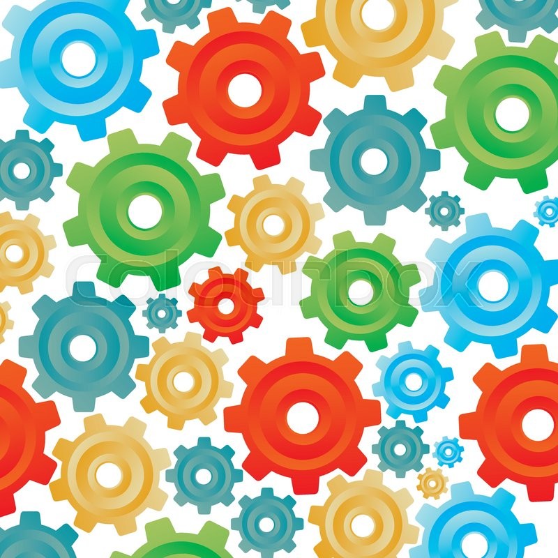 Illustration of color gears on white ... | Stock vector | Colourbox