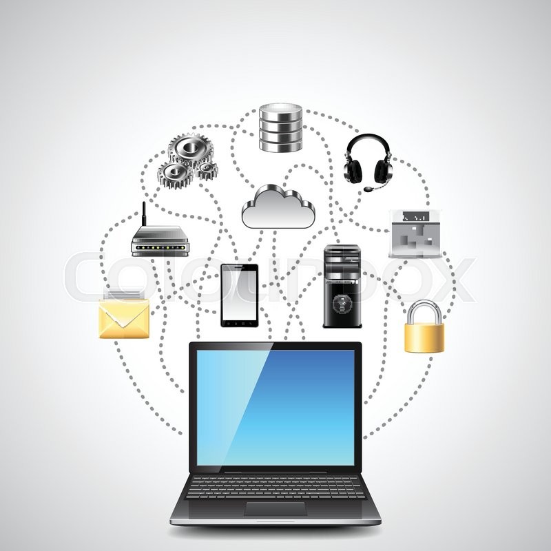 Computer network concept with laptop ... | Stock vector | Colourbox