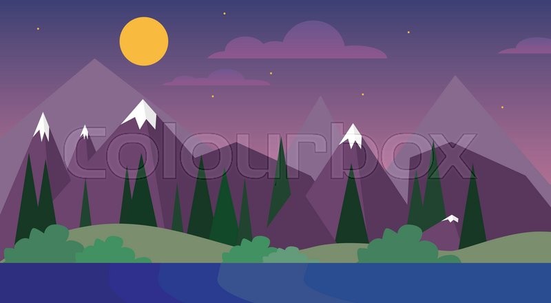 Night Landscape Mountain Moon Sky Stock Vector Colourbox