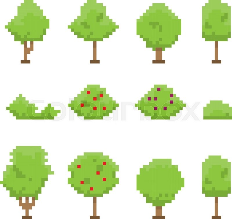 Pixel art trees collection isolated on ... | Stock vector | Colourbox