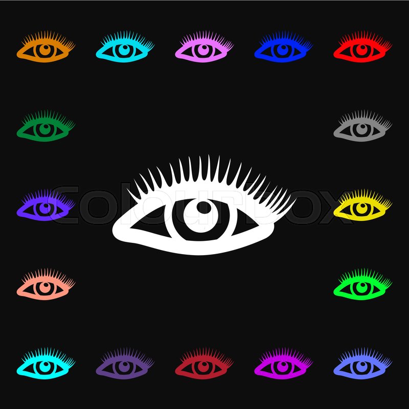 Eyelashes icon sign. Lots of colorful ... | Stock vector | Colourbox