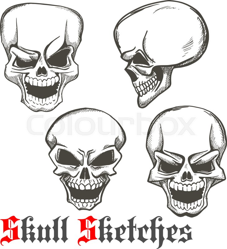 Smiling and winking skulls sketches of ... | Stock vector | Colourbox