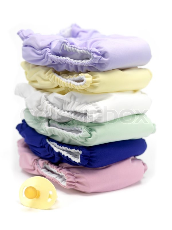 A stack of modern cloth nappies ... | Stock image | Colourbox