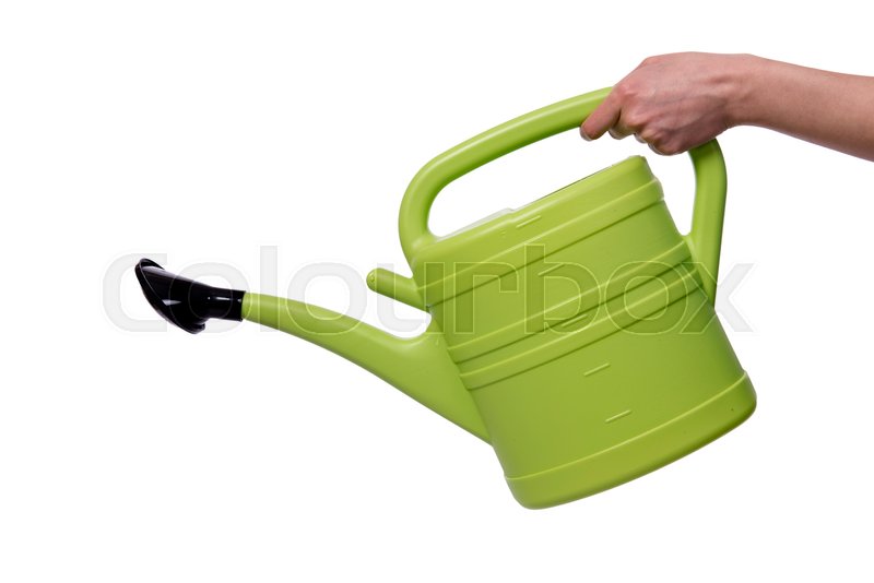 Hand holding watering can isolated on ... | Stock image | Colourbox