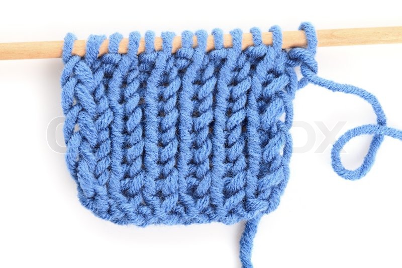 Knitting close up with blue woven ... | Stock image | Colourbox