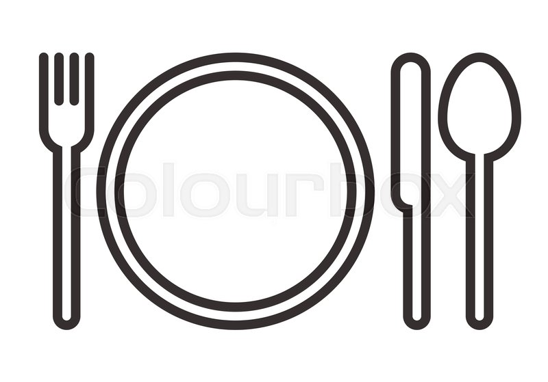 Plate, fork, knife and spoon sign ... | Stock vector | Colourbox