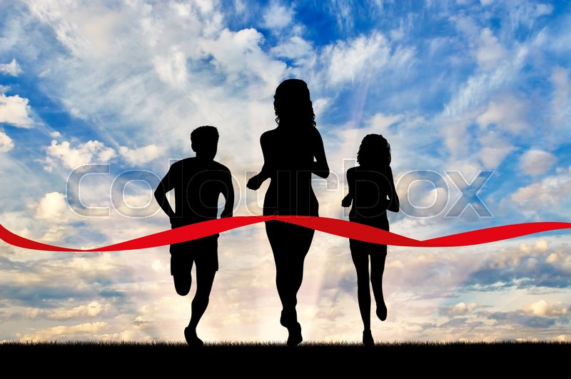 Running sports. Three runner and red ... | Stock image | Colourbox