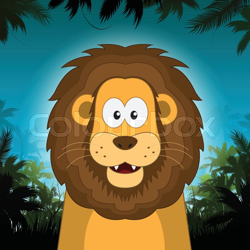 Cute cartoon vector lion in front of ... | Stock vector | Colourbox