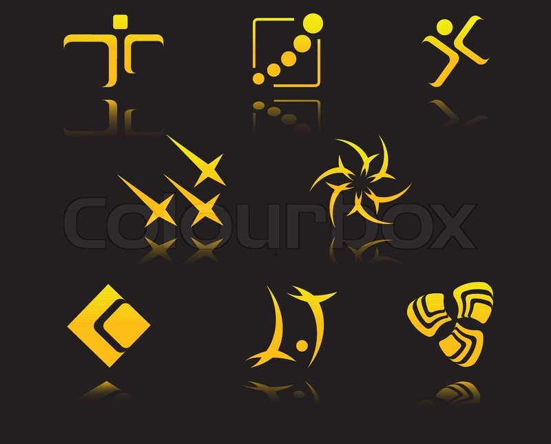 Set of golden symbols on black with ... | Stock vector | Colourbox