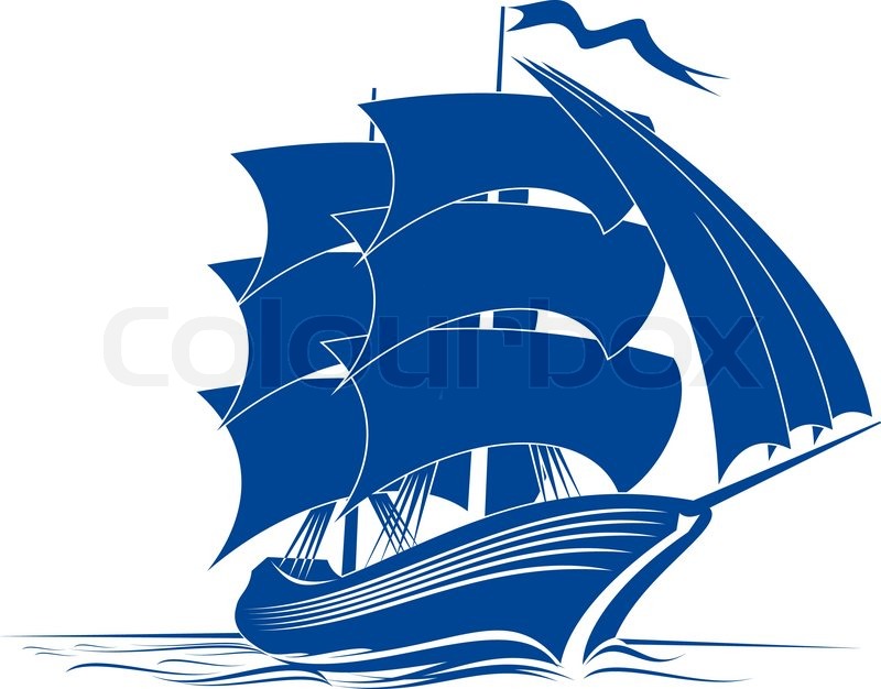 Sail ship in ocean water for travel or ... | Stock vector | Colourbox
