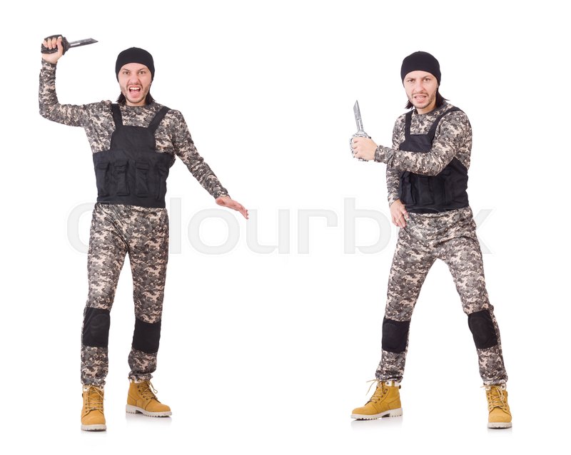 Soldier with knife isolated on white | Stock image | Colourbox