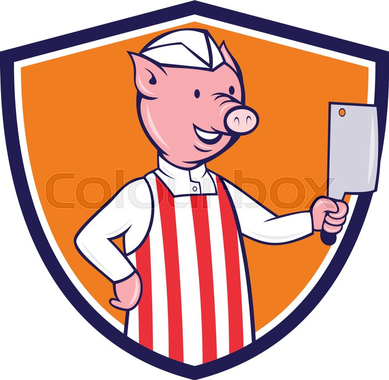 Illustration of a butcher pig holding ... | Stock vector | Colourbox