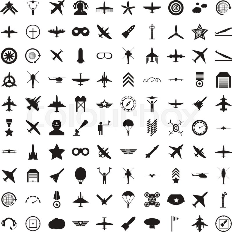 100 aviation icons set in simple style ... | Stock vector | Colourbox