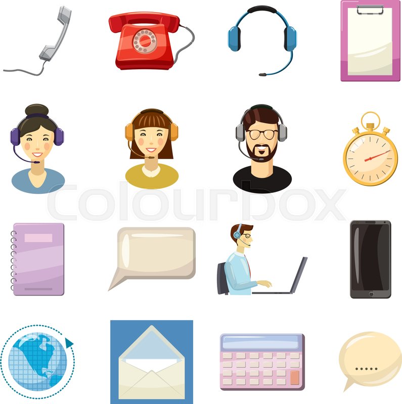 Call center icons set in cartoon style ... | Stock vector | Colourbox