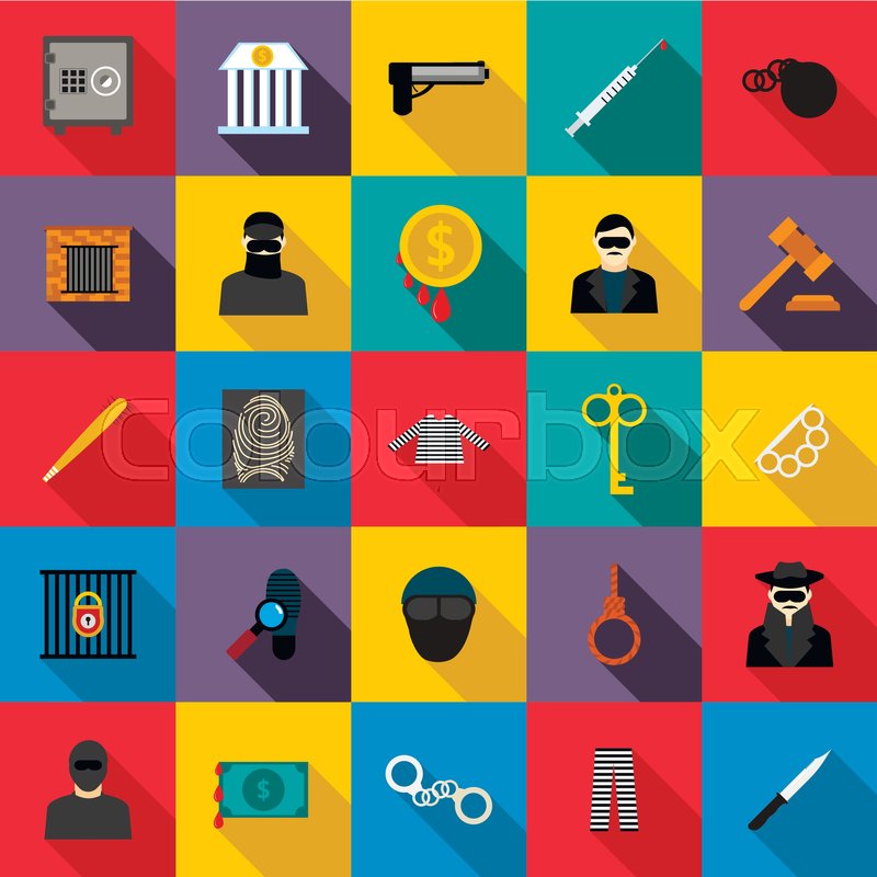 Crime Icons Set In Flat Style For Any Stock Vector Colourbox
