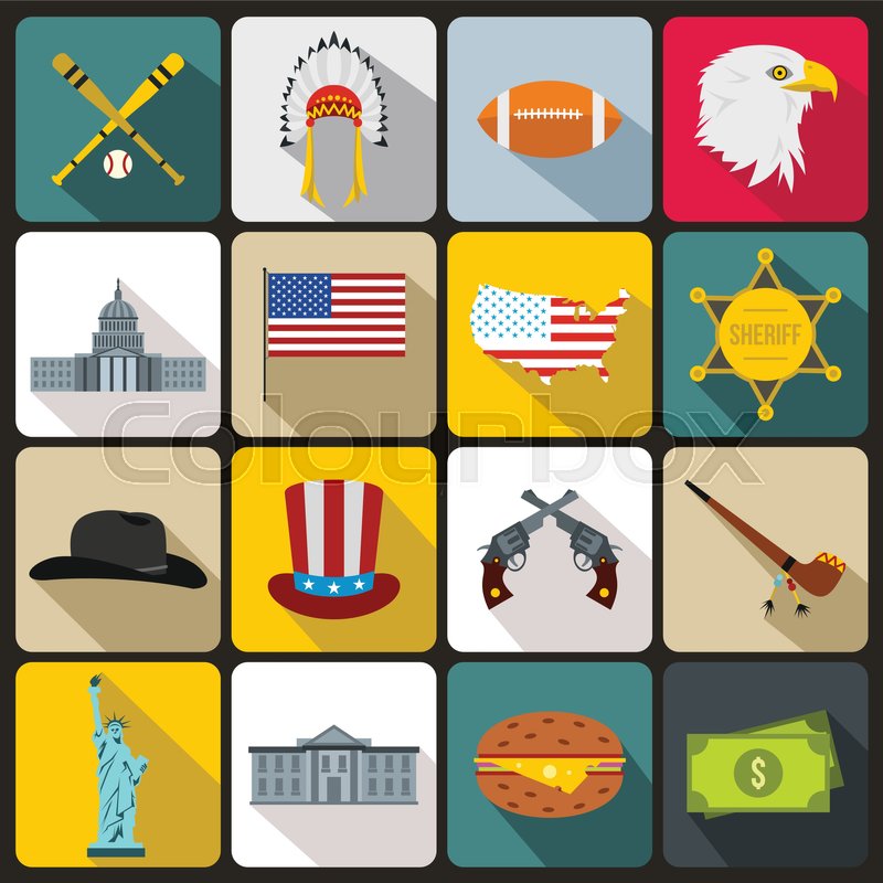 USA icons set in flat style for any ... | Stock vector | Colourbox