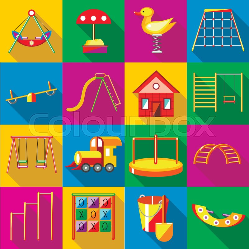 Playground icons set in flat style for ... | Stock vector | Colourbox