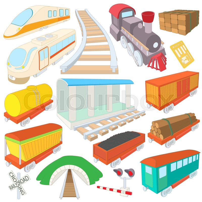 Railway icons set in cartoon style ... | Stock vector | Colourbox