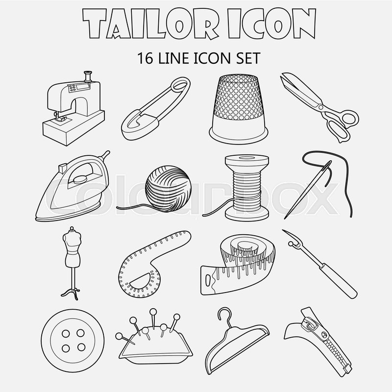 Tailor icons set in outline style, ... | Stock vector | Colourbox