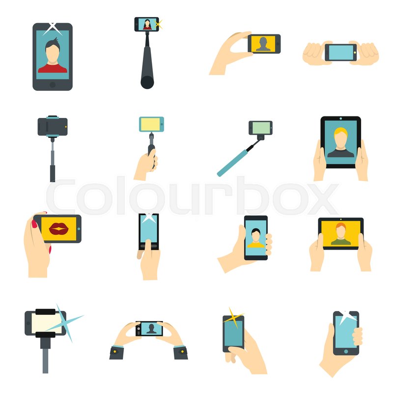 Flat selfie icons set. Universal ... | Stock vector | Colourbox
