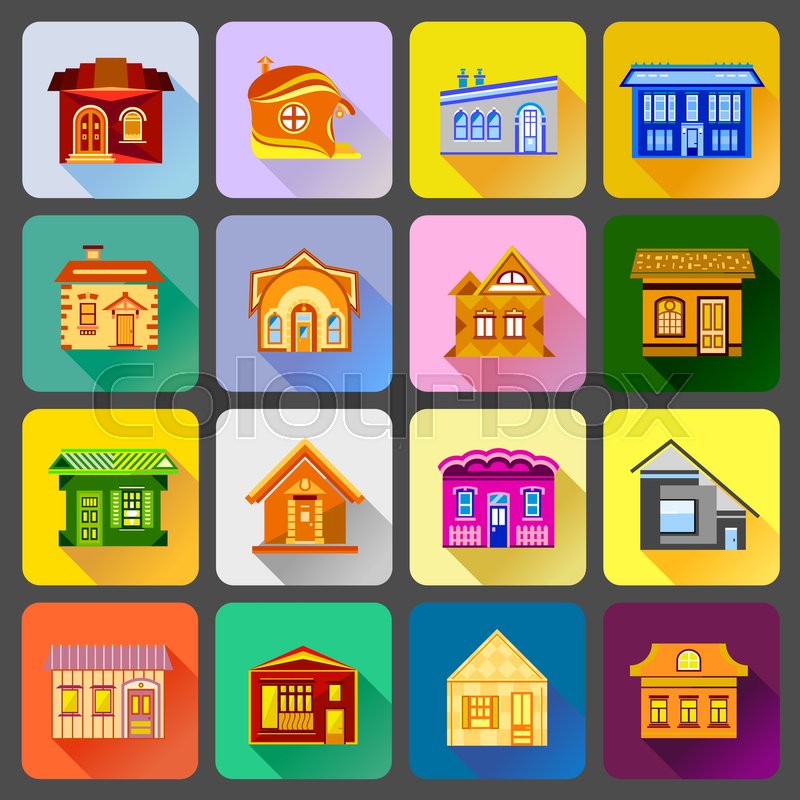 House icons set in flat style. Private ... | Stock vector | Colourbox