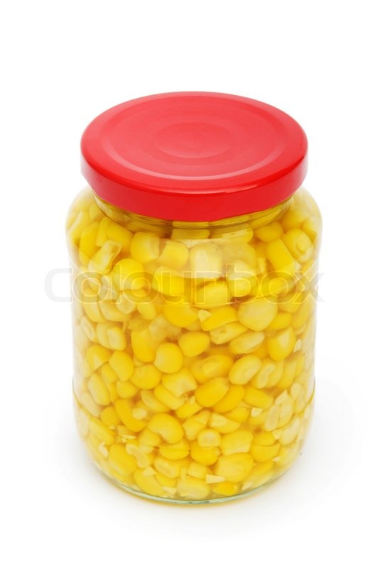 Sweet corn in glass jar isolated on ... | Stock image | Colourbox